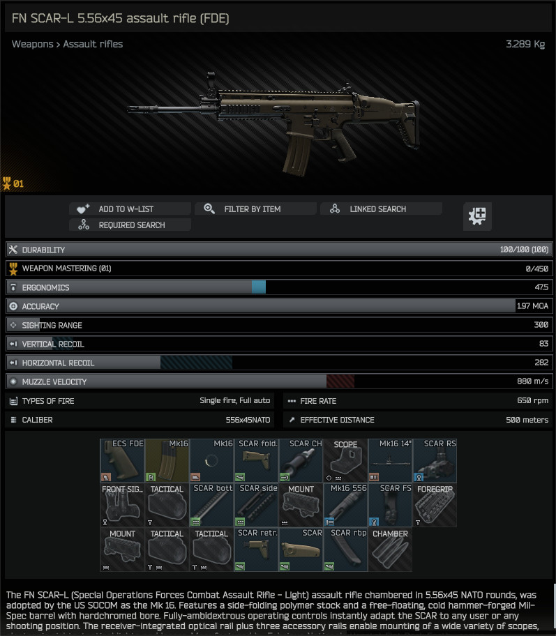 FN SCAR-L 5.56x45 assault rifle (FDE) / 日本語名称無し（英名称と同じ） - Escape from Tarkov Wiki*