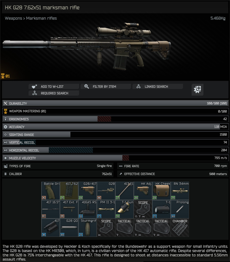 HK G28 7.62x51 marksman rifle / HK G28 7.62x51 マークスマン ライフル - Escape from Tarkov Wiki*