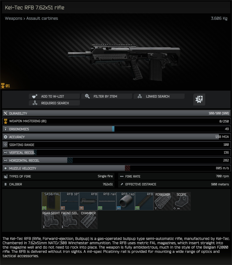 Kel-Tec RFB 7.62x51 rifle / RFB 7.62x51 ライフル - Escape from Tarkov Wiki*