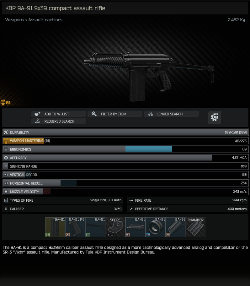 KBP 9A-91 9x39 compact assault rifle / 日本語名称無し(英名称と同じ) - Escape from ... KBP 9A-91 9x39 compact assault rifle / 日本語名称無し(英名称と同じ) - Escape from ...