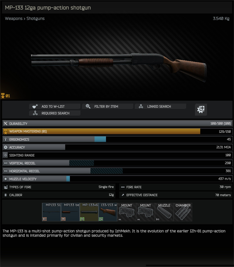 MP-133 12ga pump-action shotgun / MP-133 12ga ポンプアクション ショットガン - Escape from Tarkov Wiki*