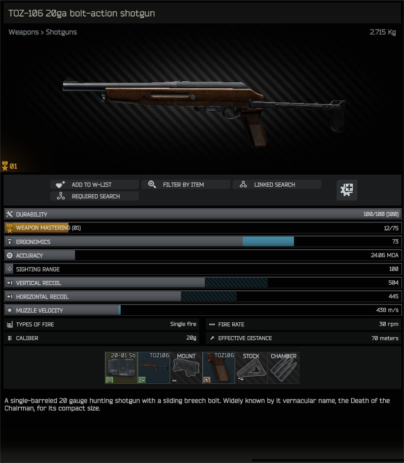 TOZ-106 20ga bolt-action shotgun / TOZ-106 20ga ボルトアクション ショットガン - Escape from Tarkov Wiki*